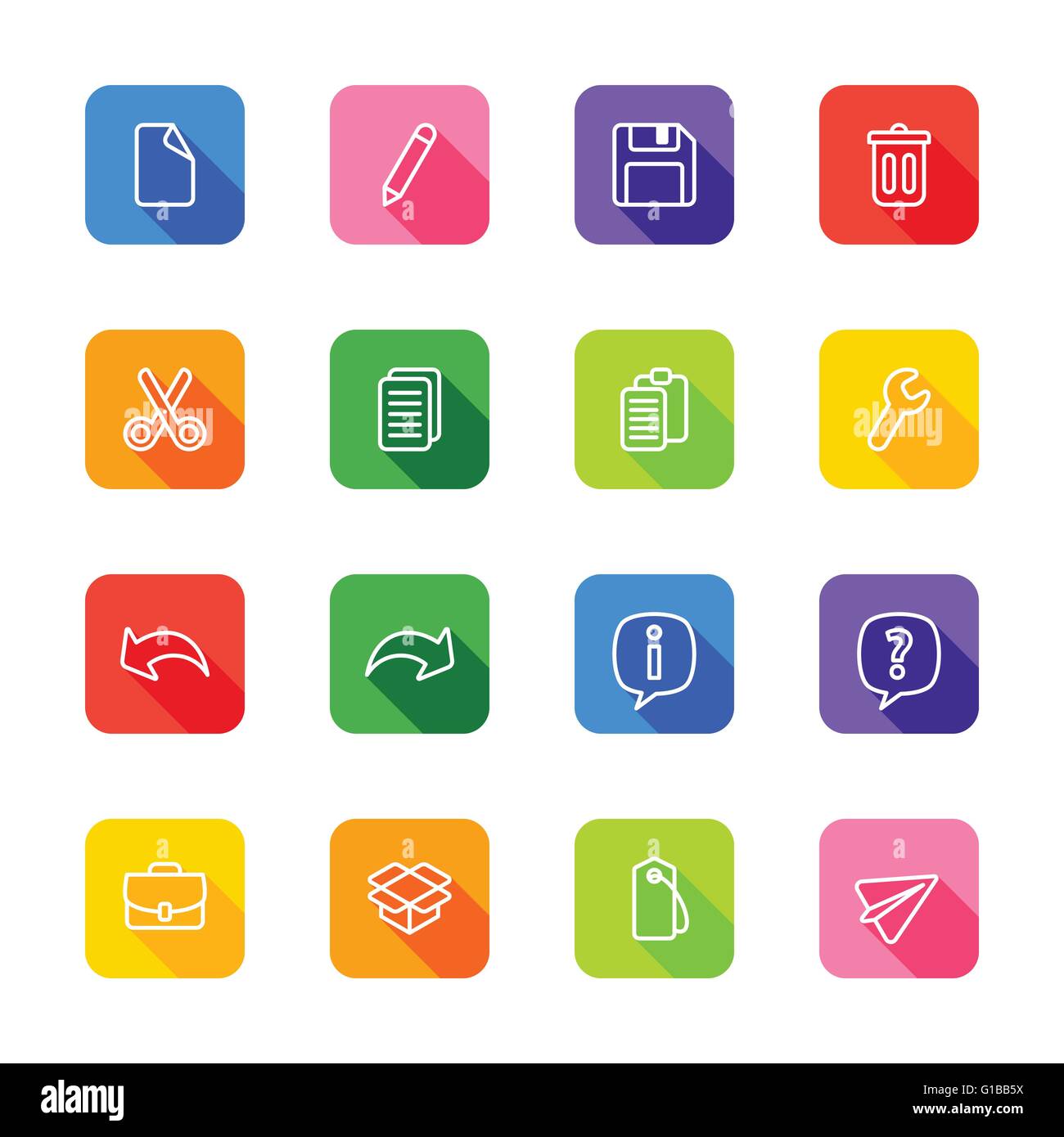 [EPS10] white line web icon set on colorful rounded rectangle with ...