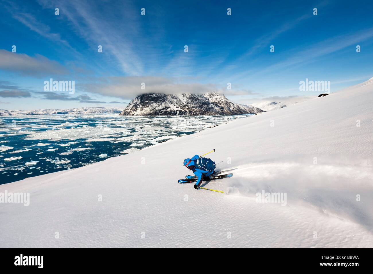 Greenland, freeride ski in Nuuk Fjord Stock Photo - Alamy