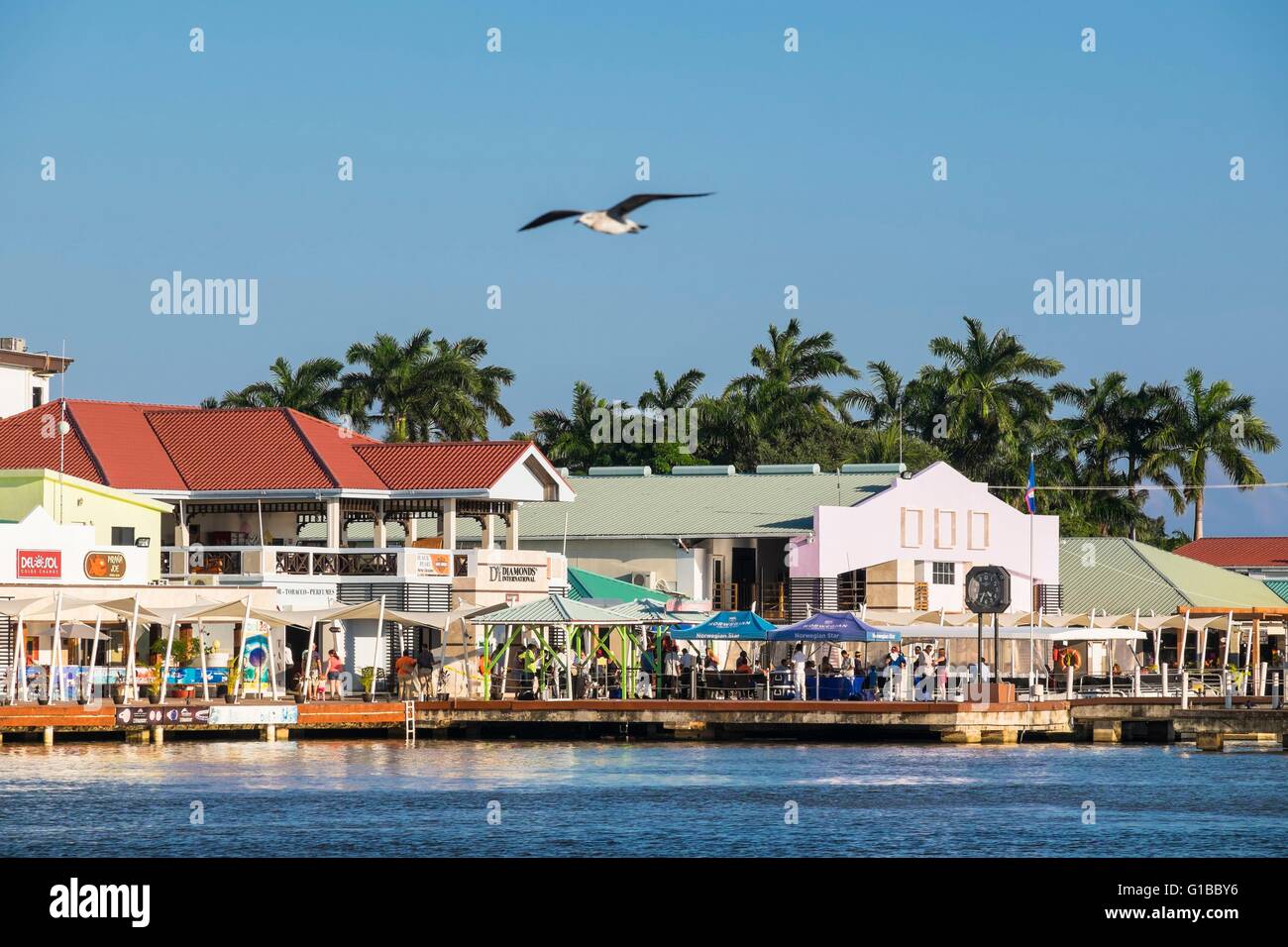 Belize, Belize district, Belize City, waterfront shopping complex Stock ...