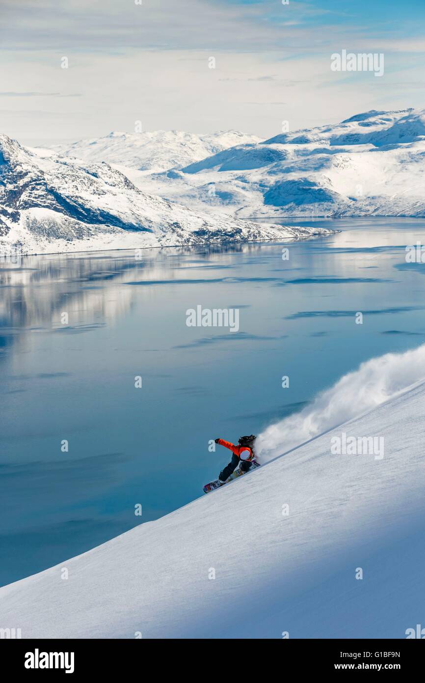 Greenland, Snowboard in Nuuk Fjord Stock Photo - Alamy