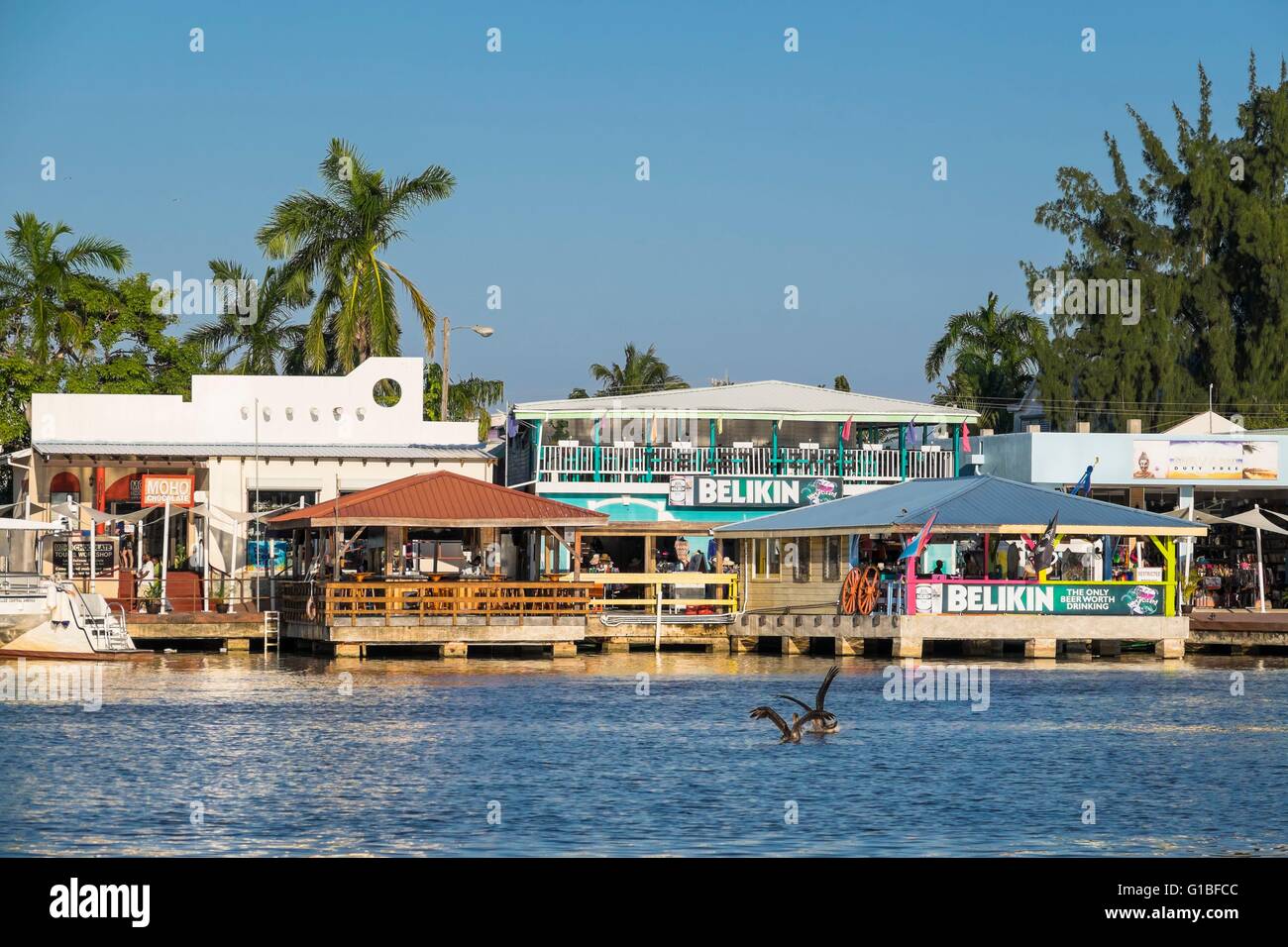 Belize, Belize district, Belize City, waterfront shopping complex Stock ...
