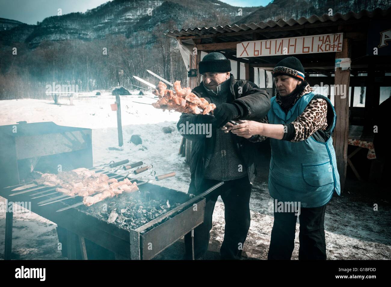 Russia, Caucasus barbecue Stock Photo - Alamy