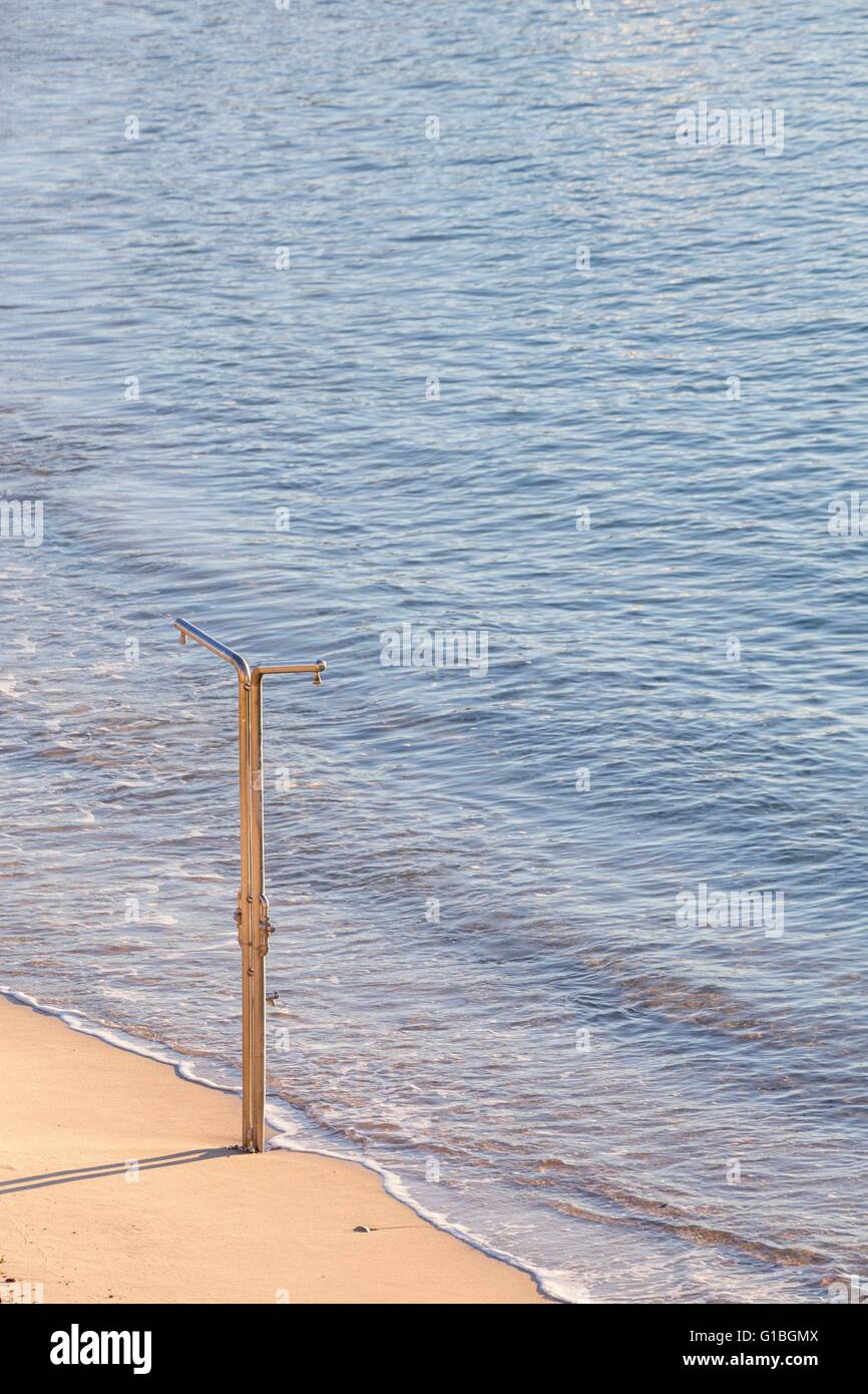 France, Alpes Maritimes, public shower on the Gravette beach Stock ...