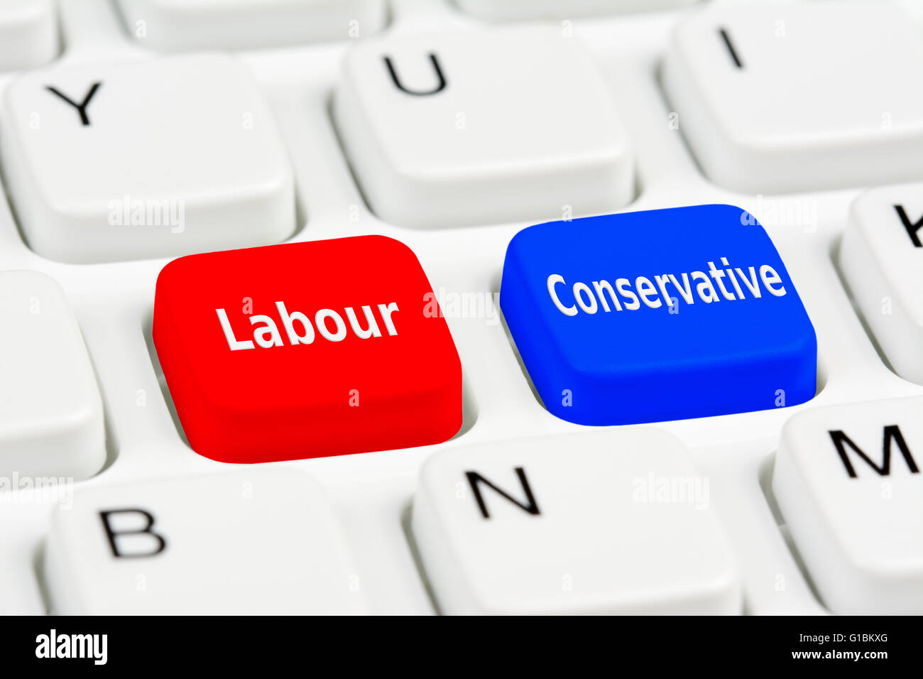 UK General Election concept. Labour and Conservative voting buttons on ...