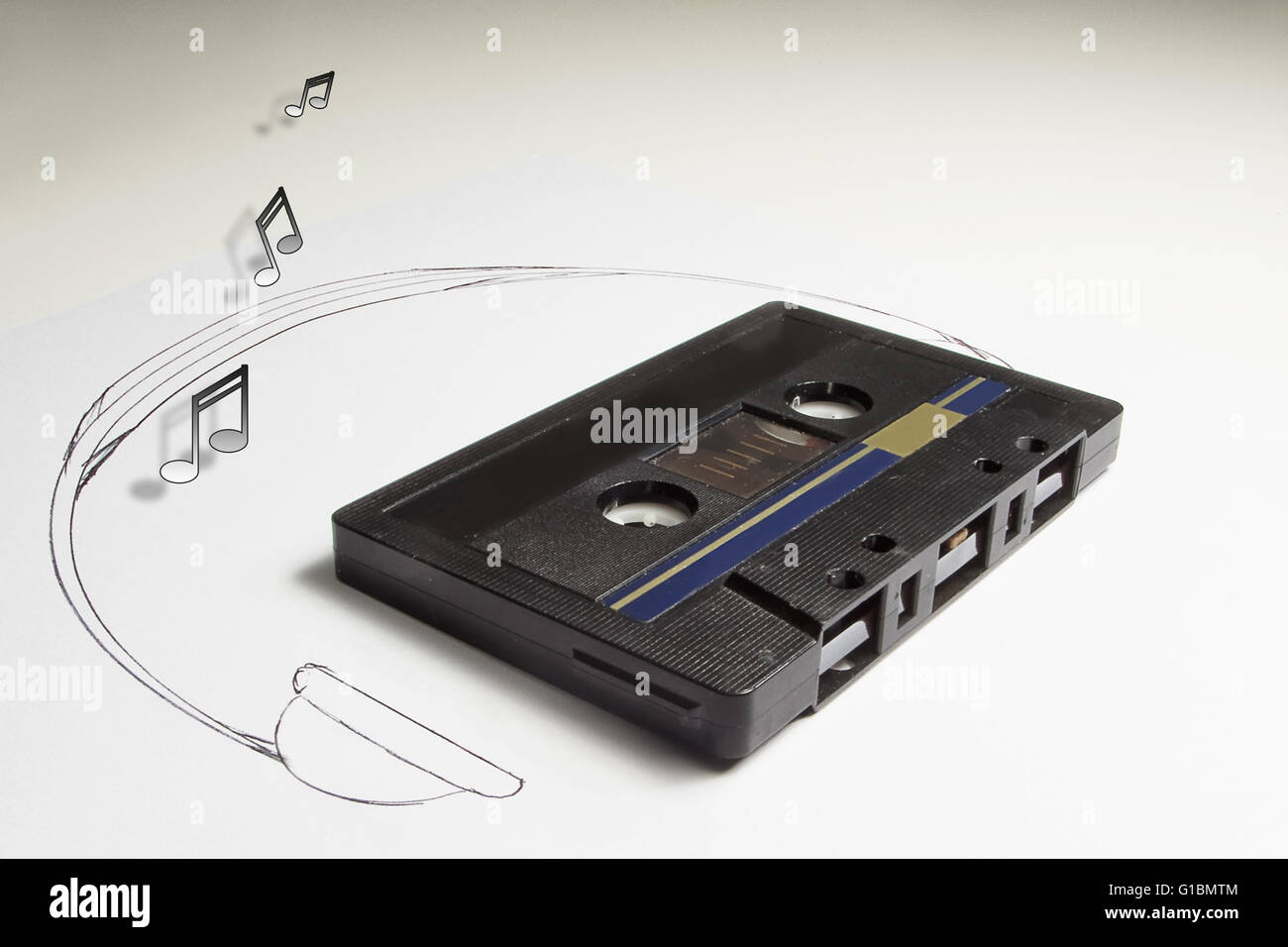 Audiotape and headphone draw on white background Stock Photo - Alamy