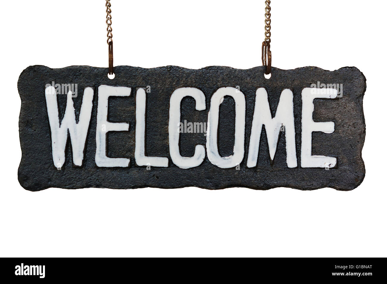 Welcome vintage wooden sign isolated on white background Stock Photo ...