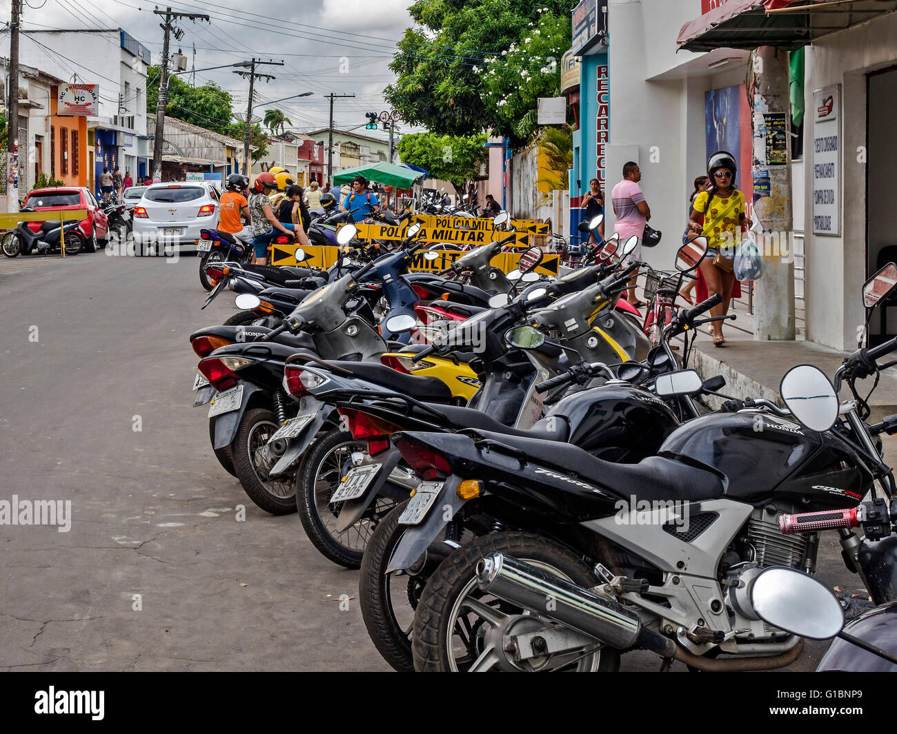 Motorcycles Parked Outside The Shops Parintins Brazil Stock Photo - Alamy