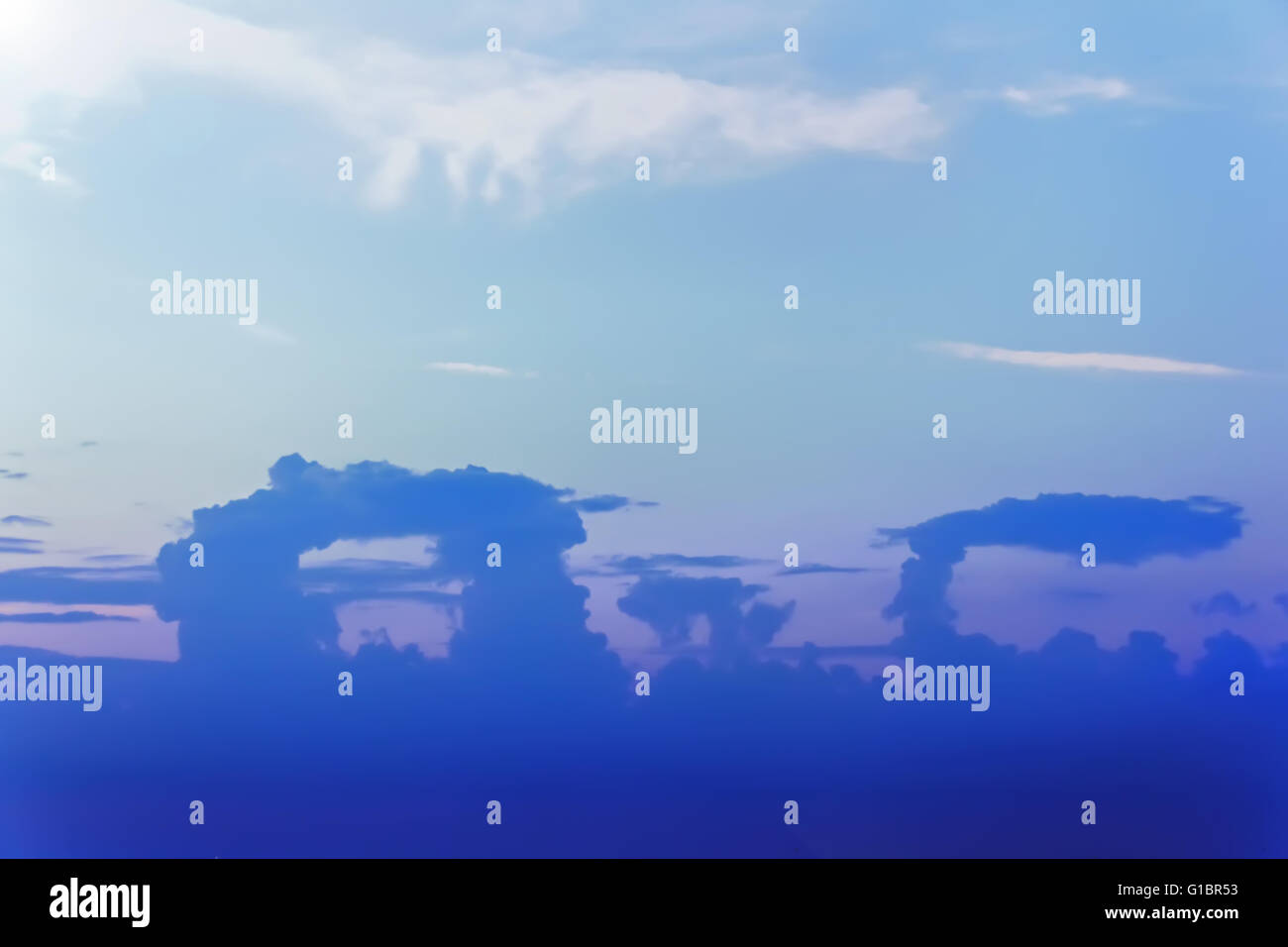 Blue purple sky after sunset over sea with mystic clouds Stock Photo ...