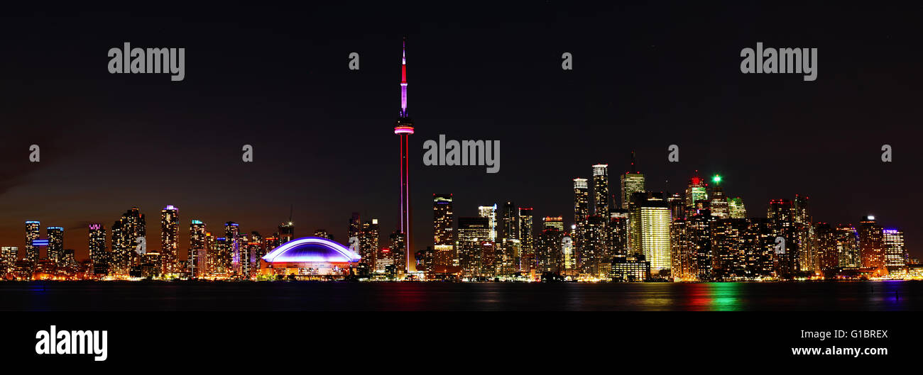 A Panoramic view of the skyline of Toronto, Canada, at night Stock ...