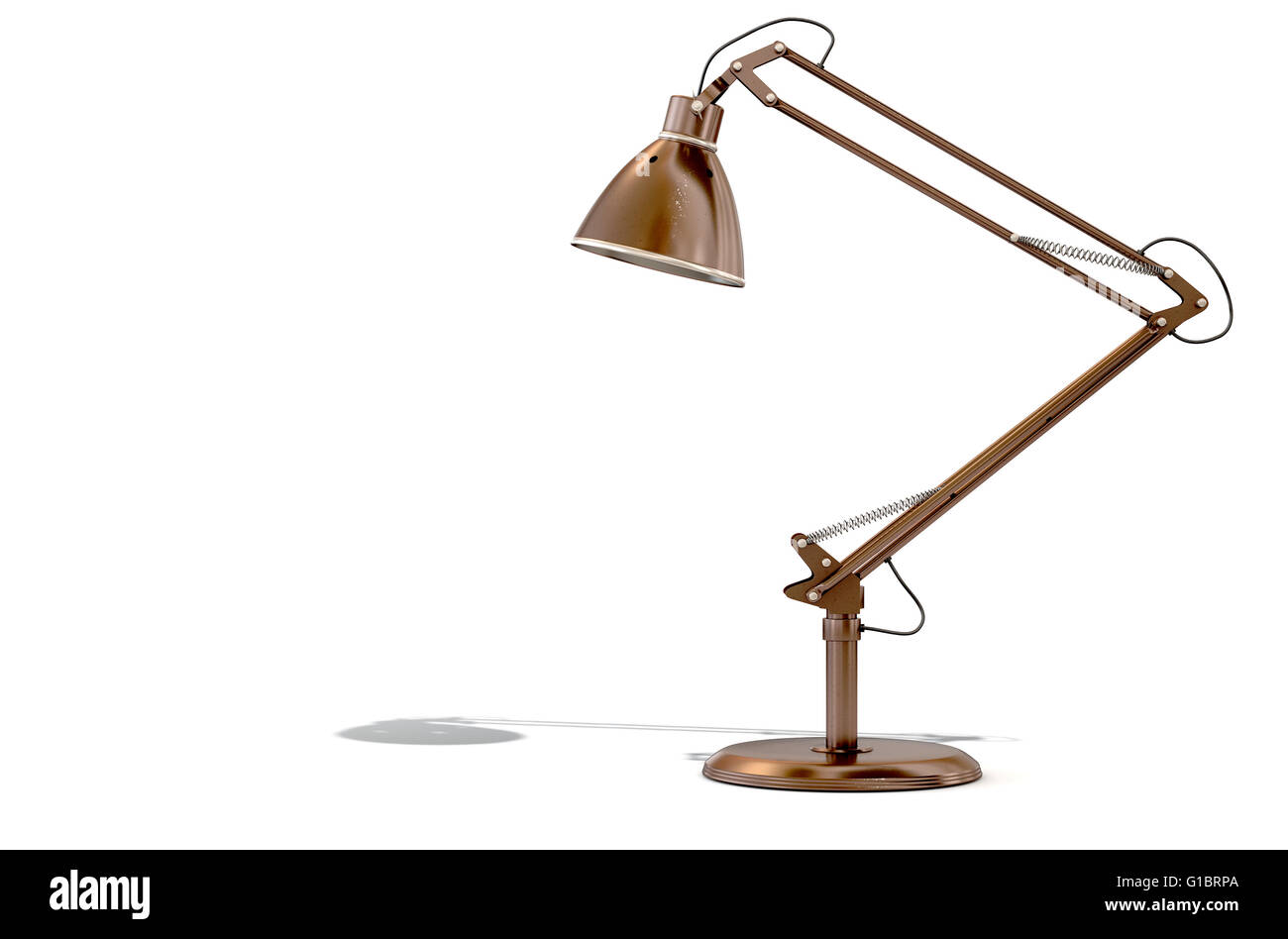 A 3D rendering of a vintage copper and brass desk lamp on an isolated ...