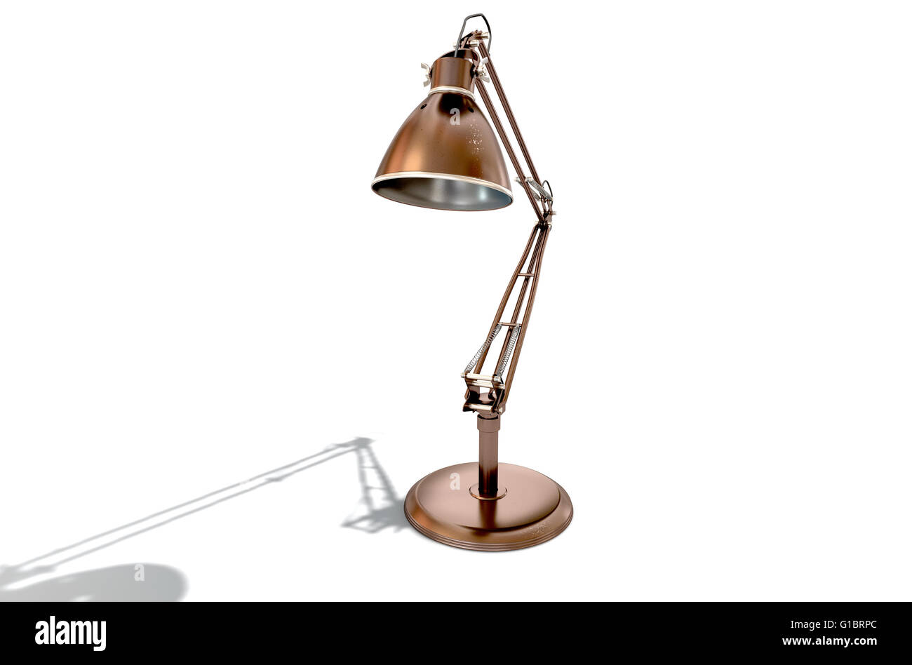 A 3D rendering of a vintage copper and brass desk lamp on an isolated ...