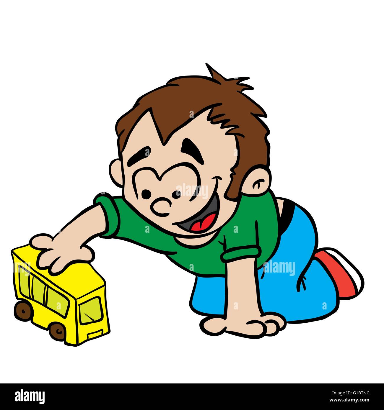 little boy playing with toy bus cartoon illustration Stock Vector Image ...