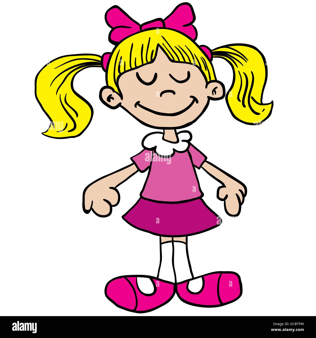 little girl in pink dress cartoon illustration Stock Vector Image & Art ...