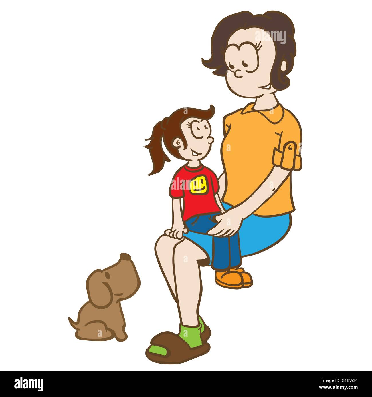 mom, girl and dog cartoon illustration Stock Vector Image & Art - Alamy