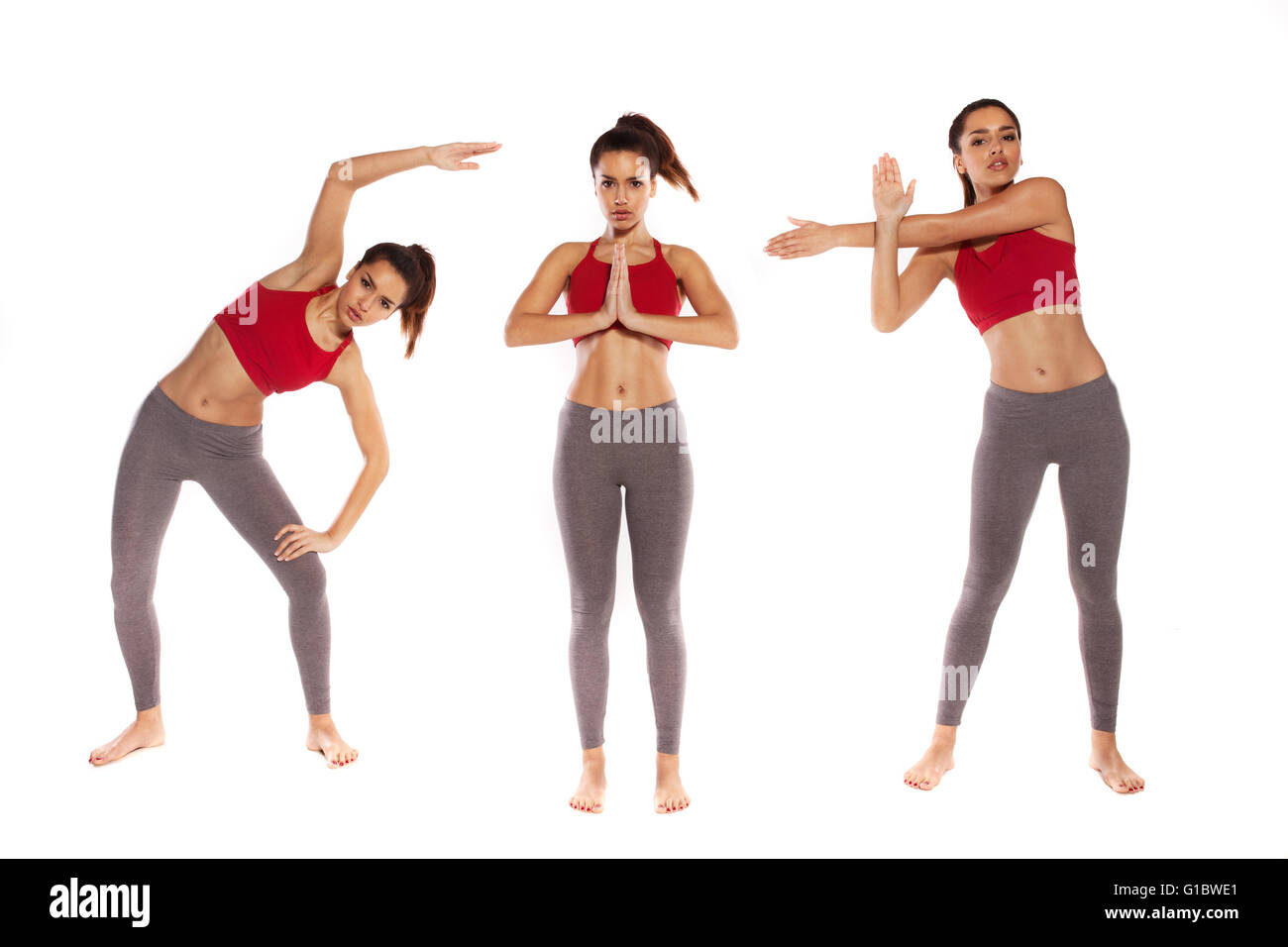 Three yoga positions Stock Photo - Alamy