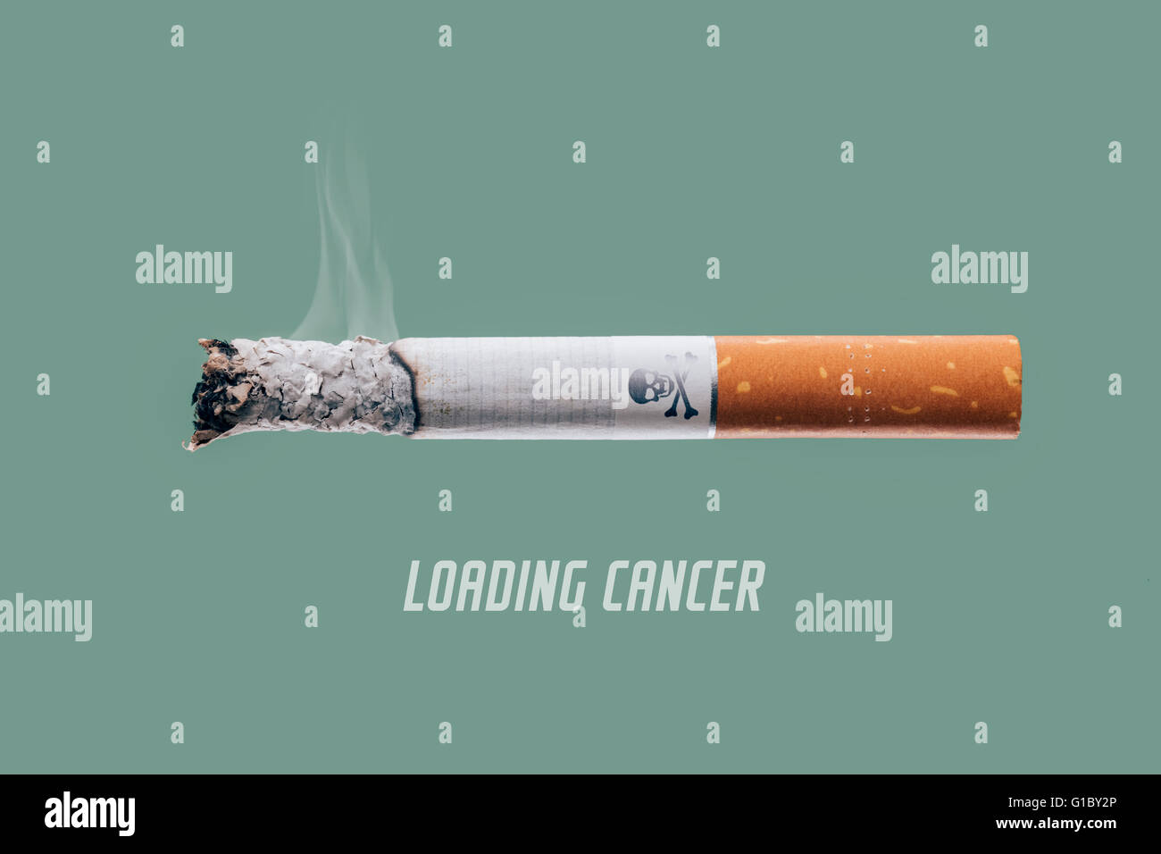 Stop smoking concept advertisement, cigarette burning as cancer loading ...