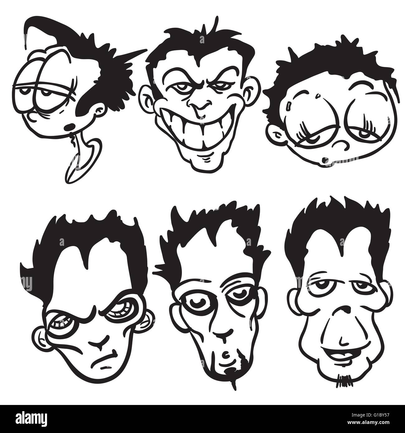 simple black and white bunch of cartoon faces illustration Stock Vector ...