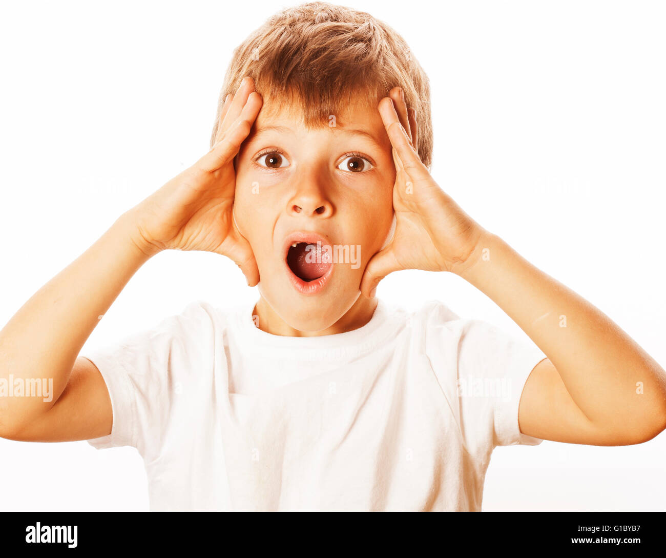 young pretty boy wondering face isolated gesture close up Stock Photo ...