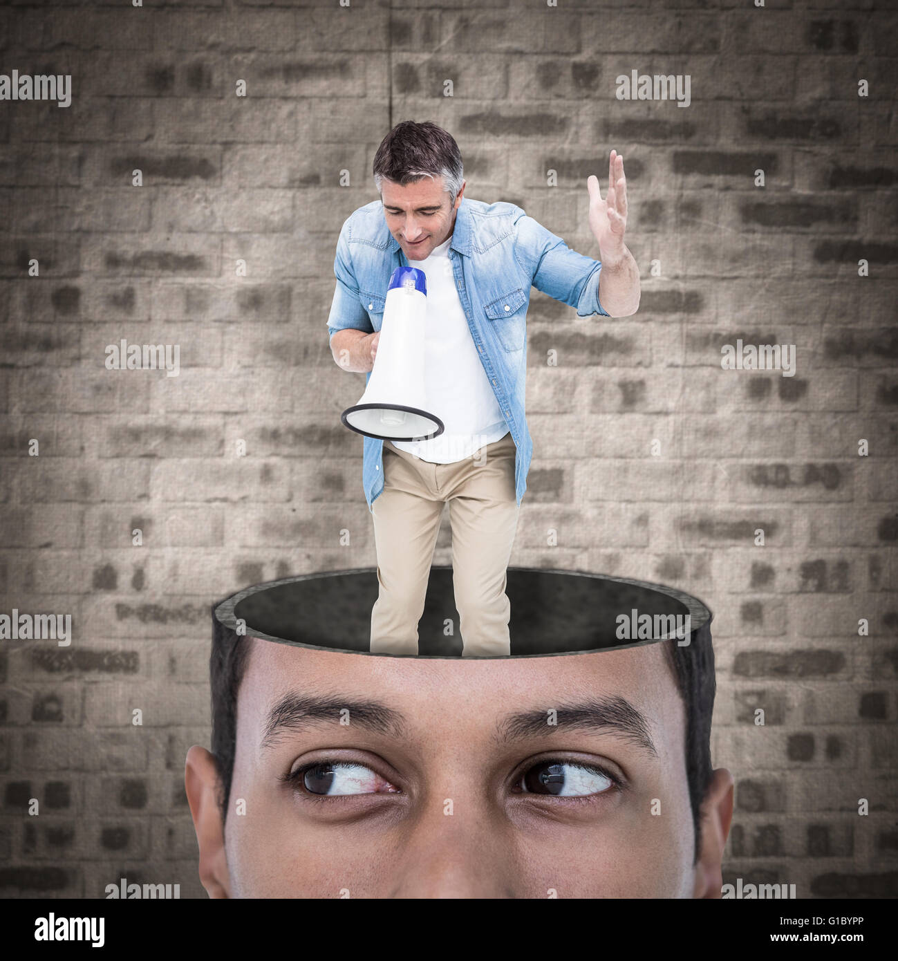 Composite image of man in casual clothes speaking on megaphone Stock ...