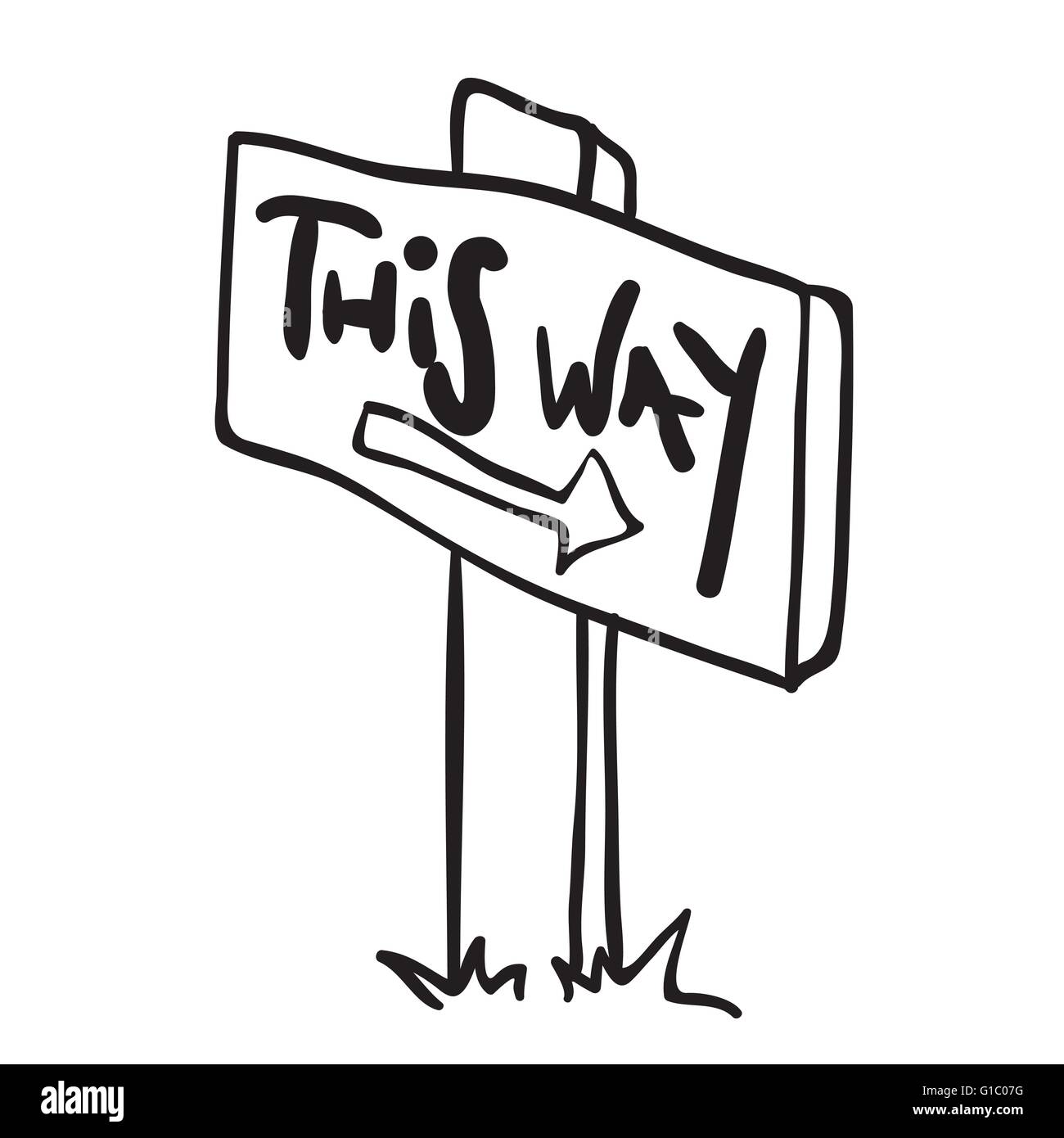 simple black and white wooden sign with arrow cartoon doodle Stock ...