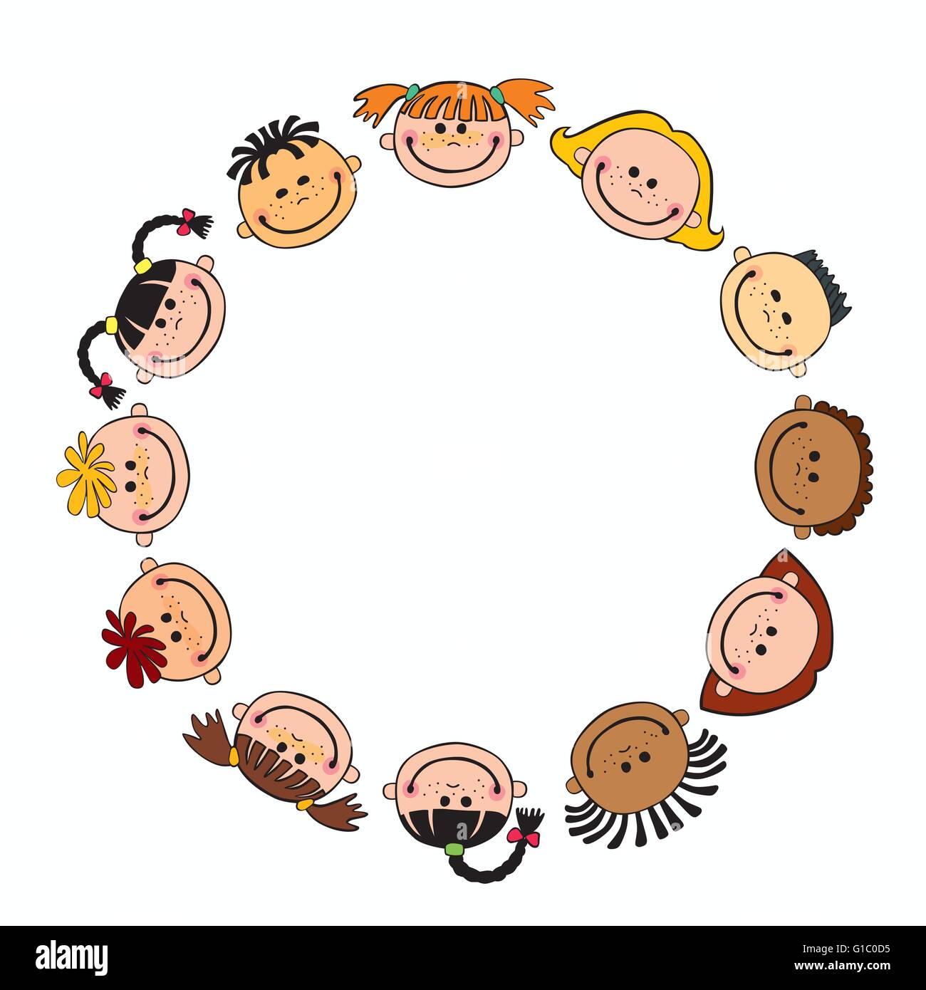 The world children in a circle kids smile white background Stock Vector ...