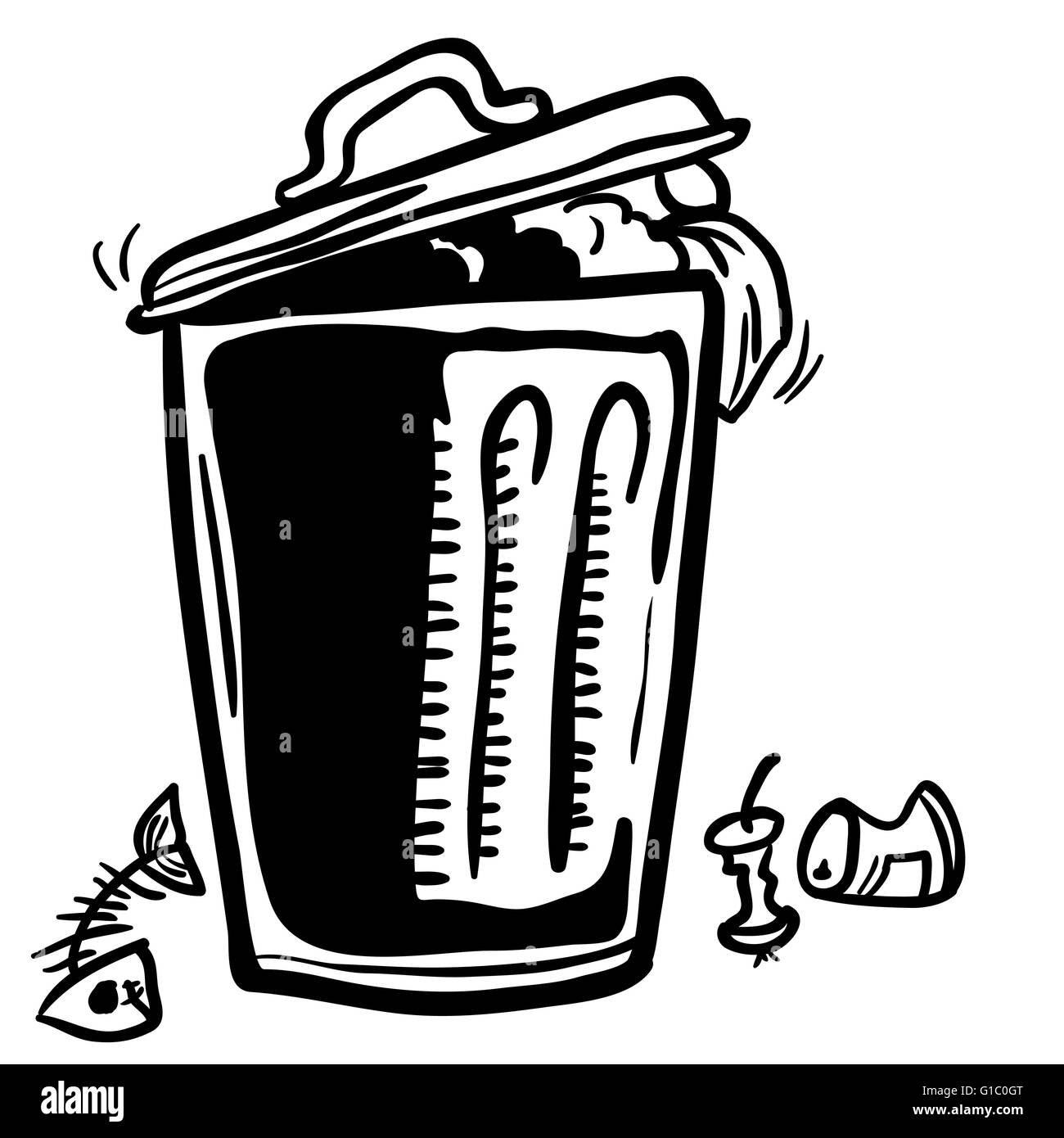 trash can with garbage around cartoon doodle Stock Vector Image & Art ...