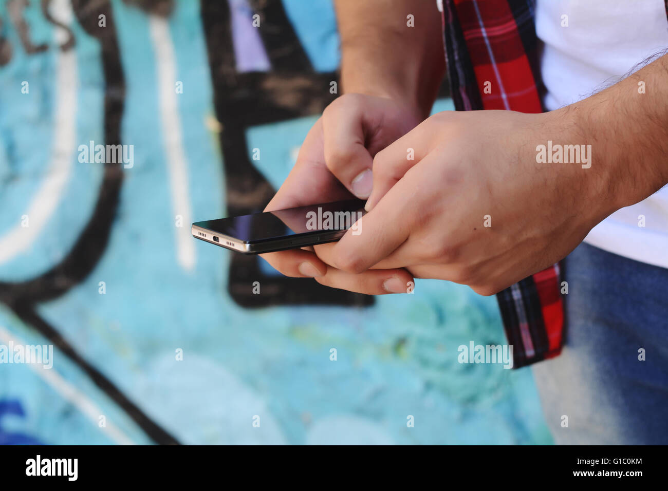 Man using mobile smartphone. Technology concept Stock Photo - Alamy
