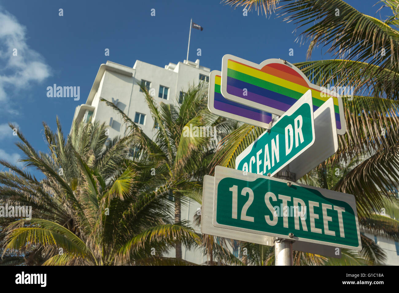 STREET SIGN OCEAN DRIVE SOUTH BEACH MIAMI BEACH FLORIDA USA Stock Photo ...