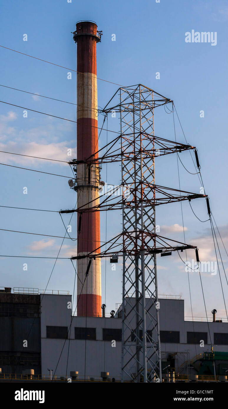 Industrial power plant with smokestack. Industrial landscape Stock ...