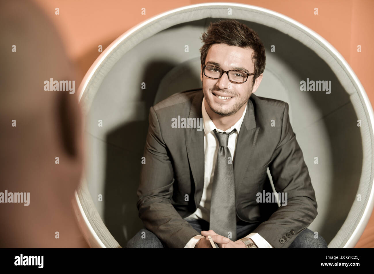 Image of young businessman interviewing Stock Photo - Alamy