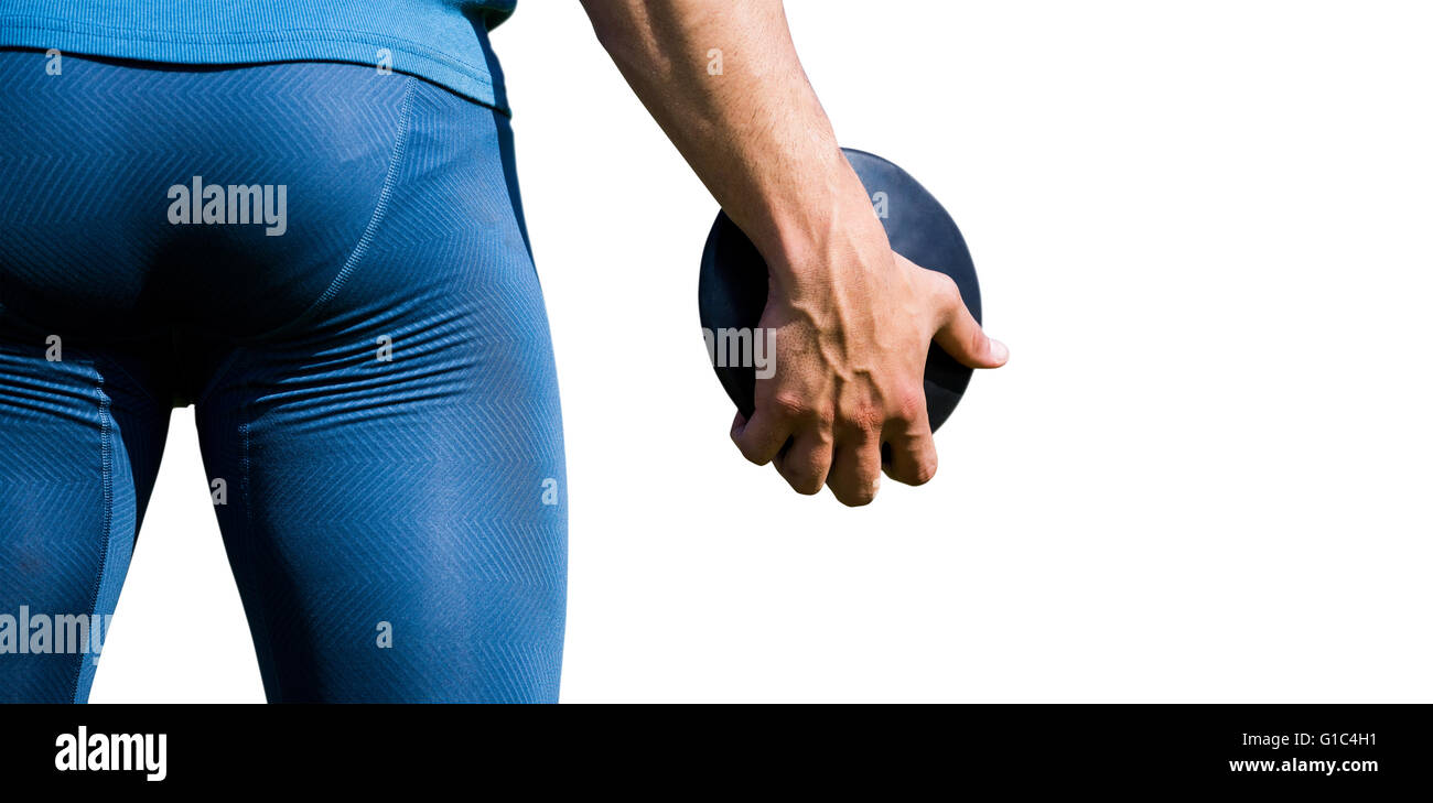 Rear view of sportsman holding a discus Stock Photo - Alamy