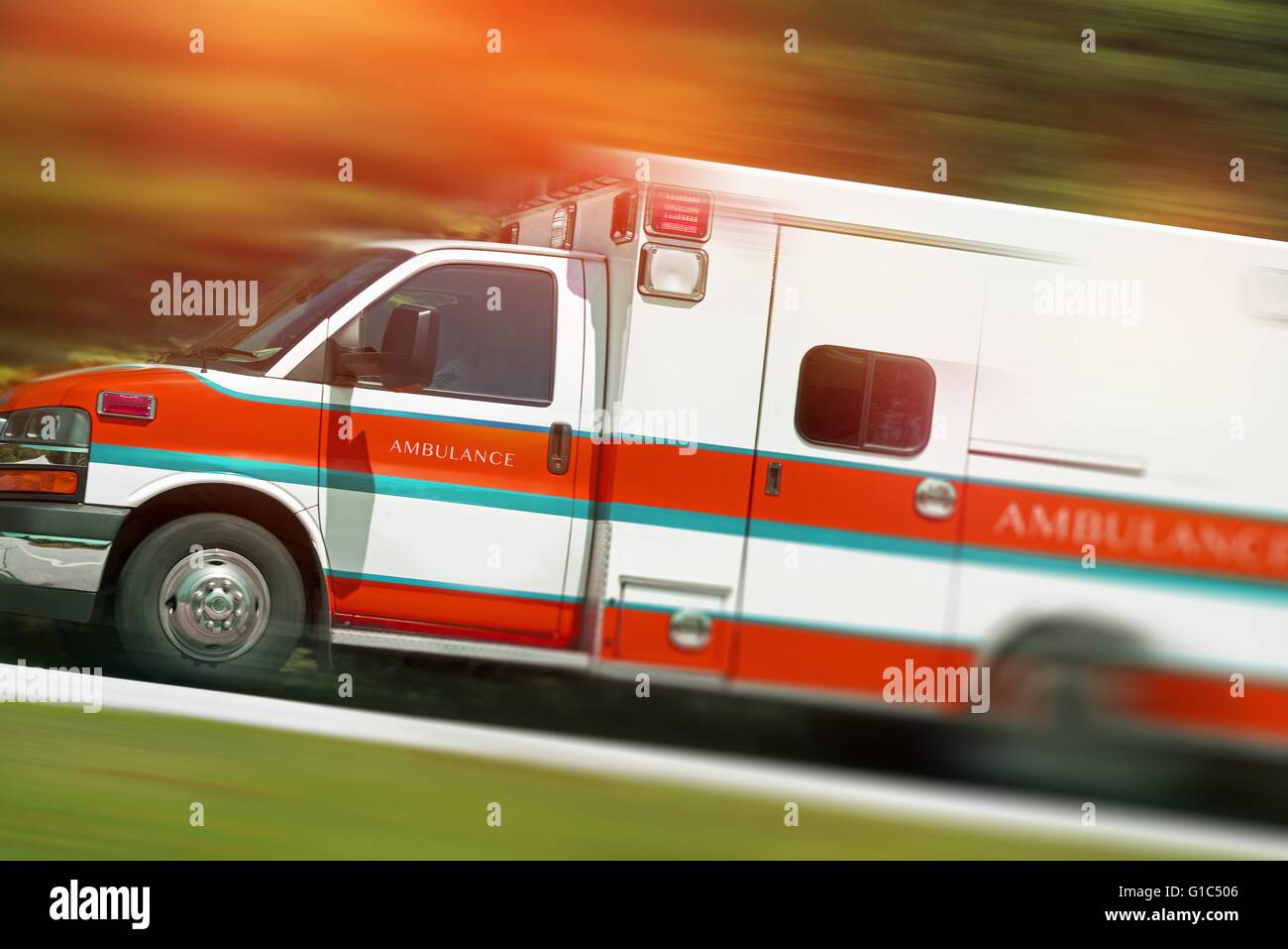 Ambulance Emergency Call. Speeding Ambulance Vehicle. Paramedics in ...