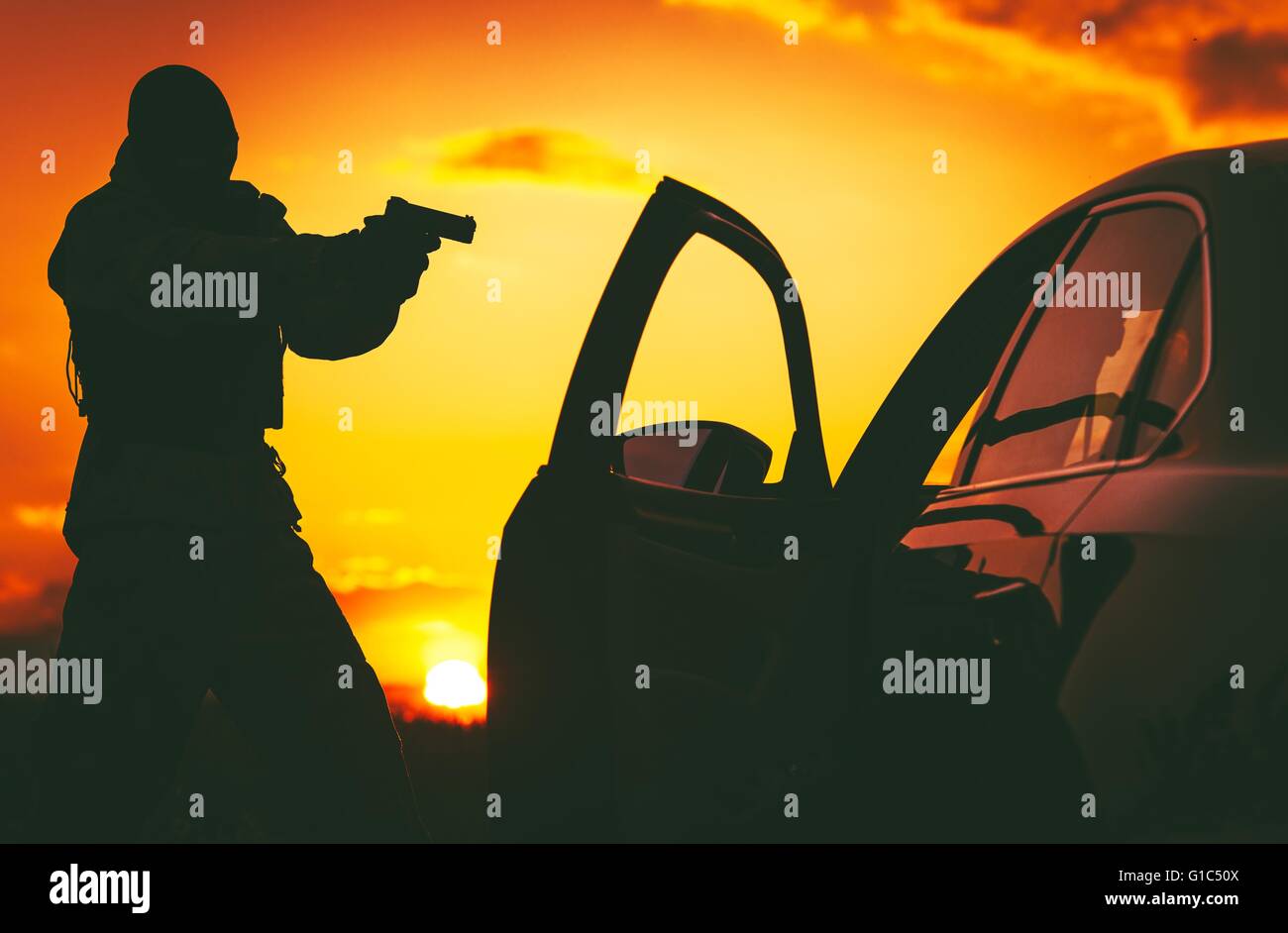 Counter Terrorism Check Point. Hunt For Terrorists. SWAT member in a ...