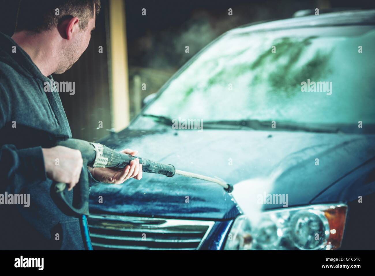 Family Van Washing and Cleaning. Young Caucasian Men Washing His Van ...