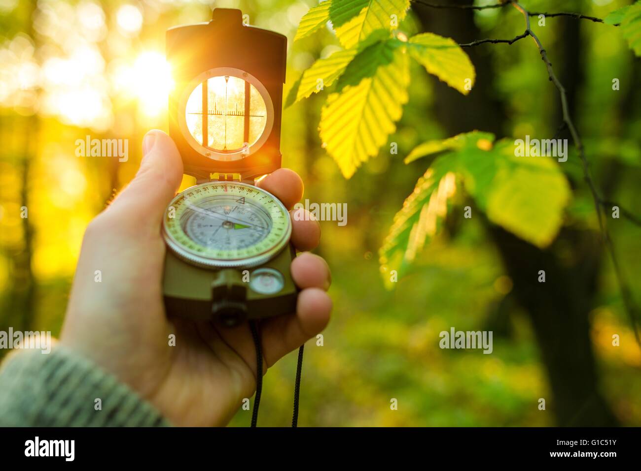 Hiking Adventure with Compact Compass. Looking For the Right Way To Go ...