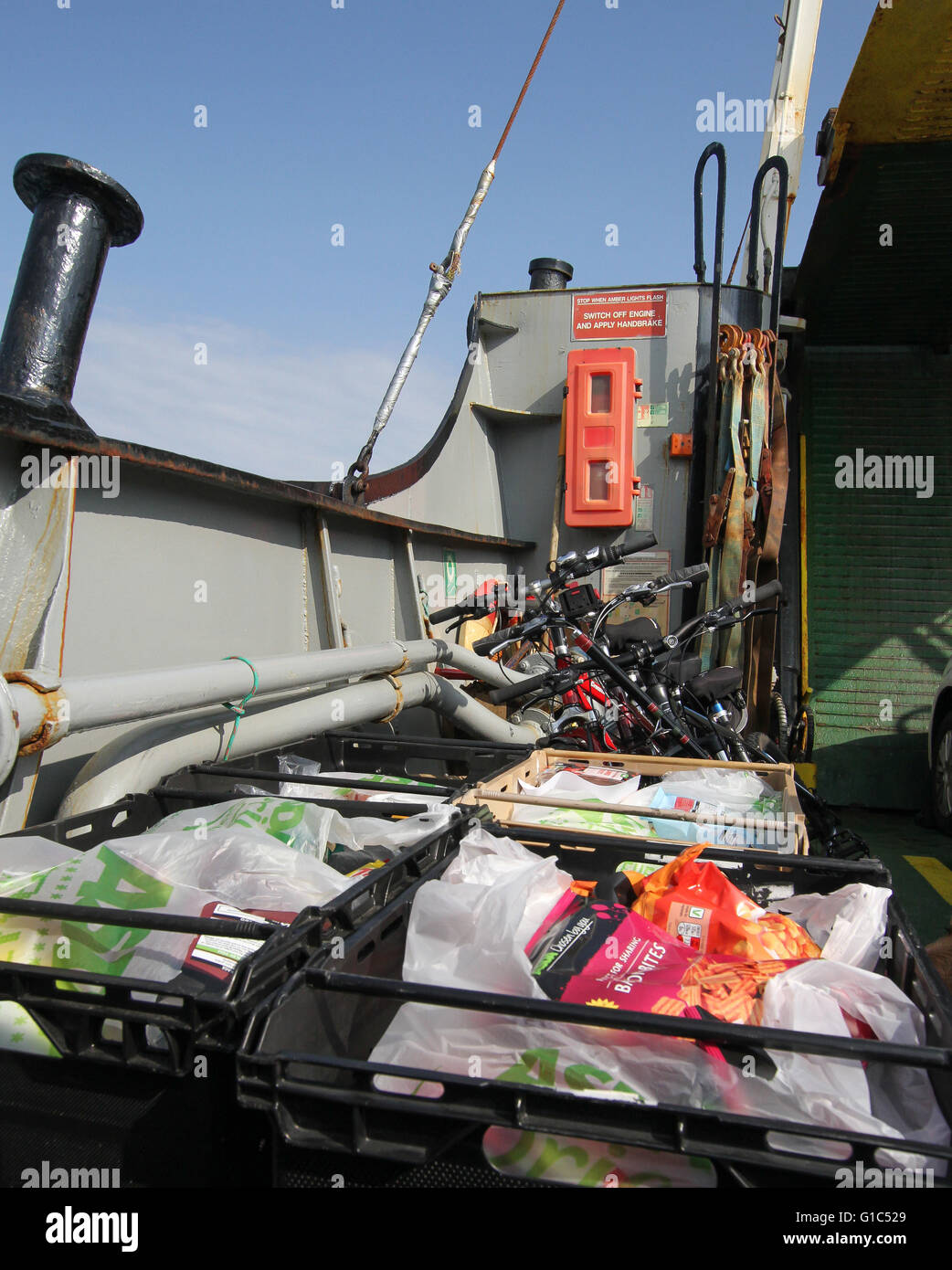Deck of the Rathlin Ferry as it heads to Church Bay on Rathlin Island ...