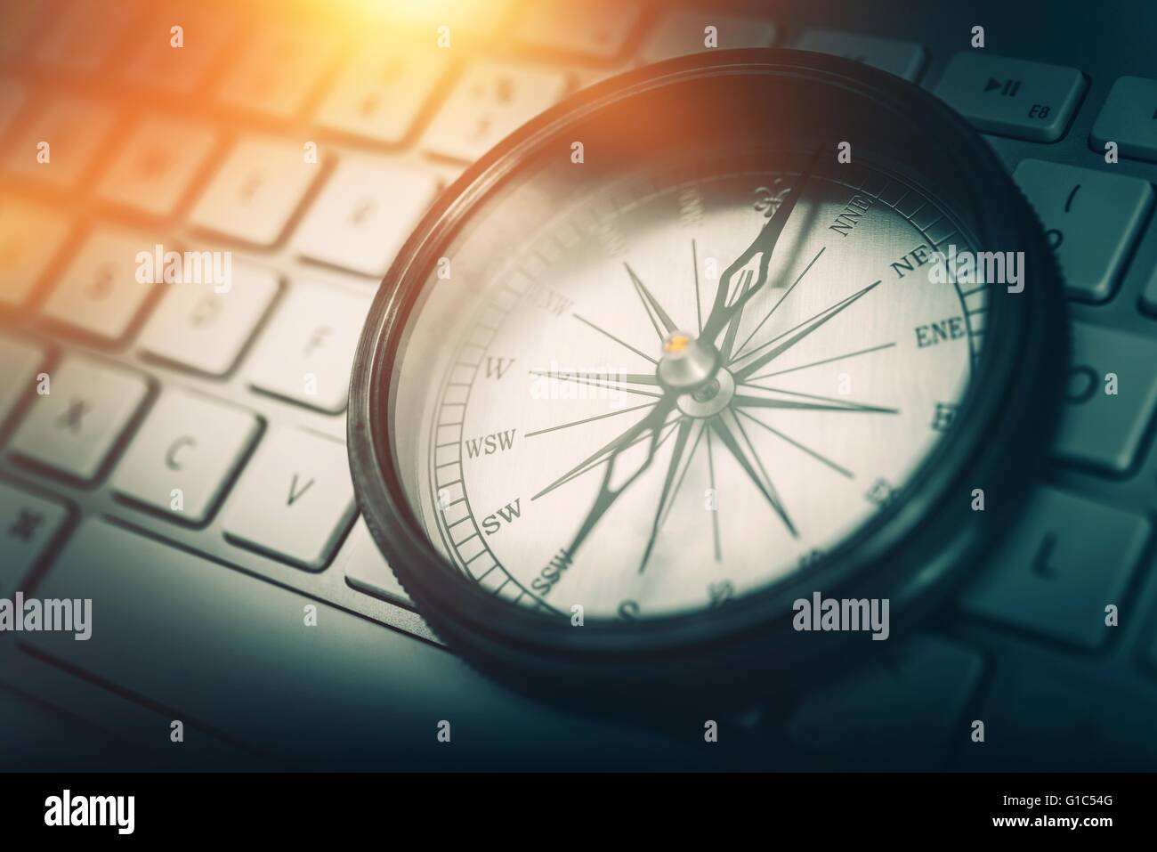 The Internet Navigator Concept Photo. Vintage Metallic Compass on the ...