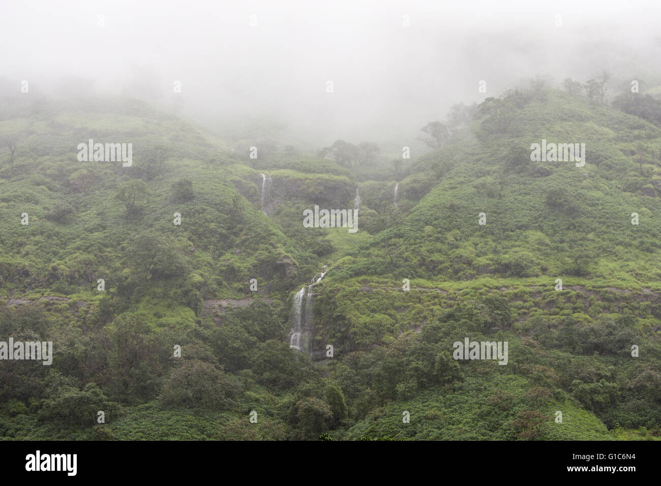 Waterfall during monsoon in Sahyadri range in Maharashtra near Lonavala ...