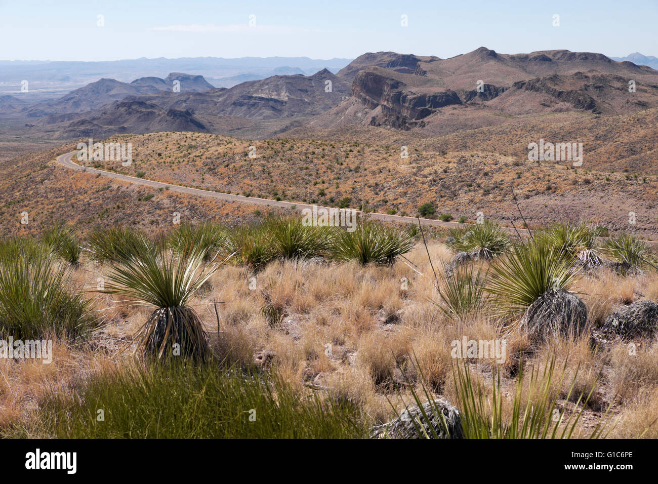 Looking southwest over Castolon Road and the Chisos Mountains from ...