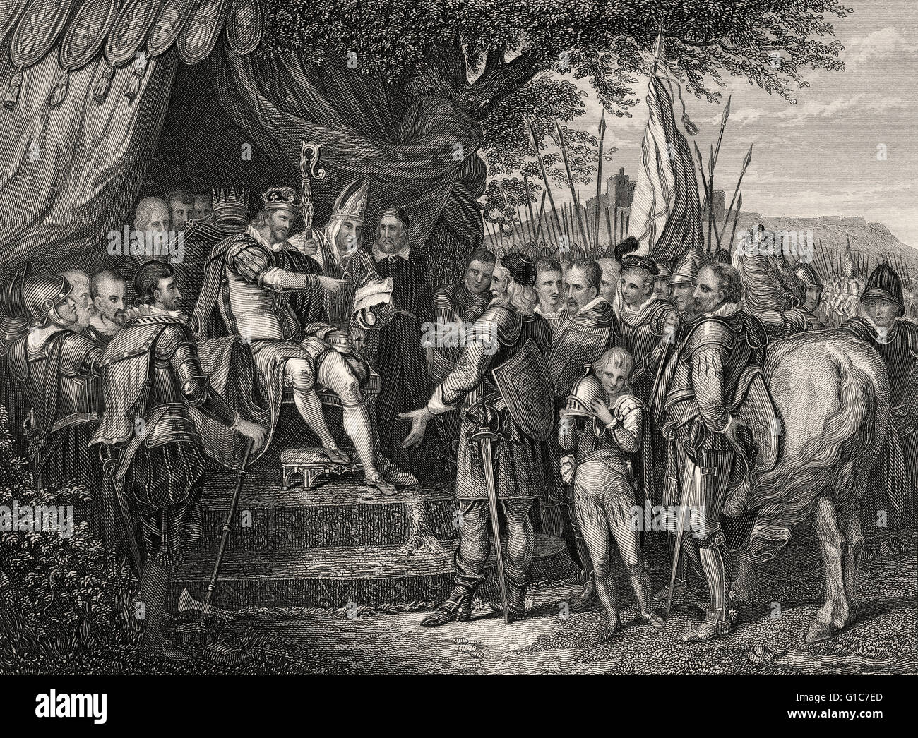 John or John Lackland, 1166-1216, King of England, signing Magna Carta ...