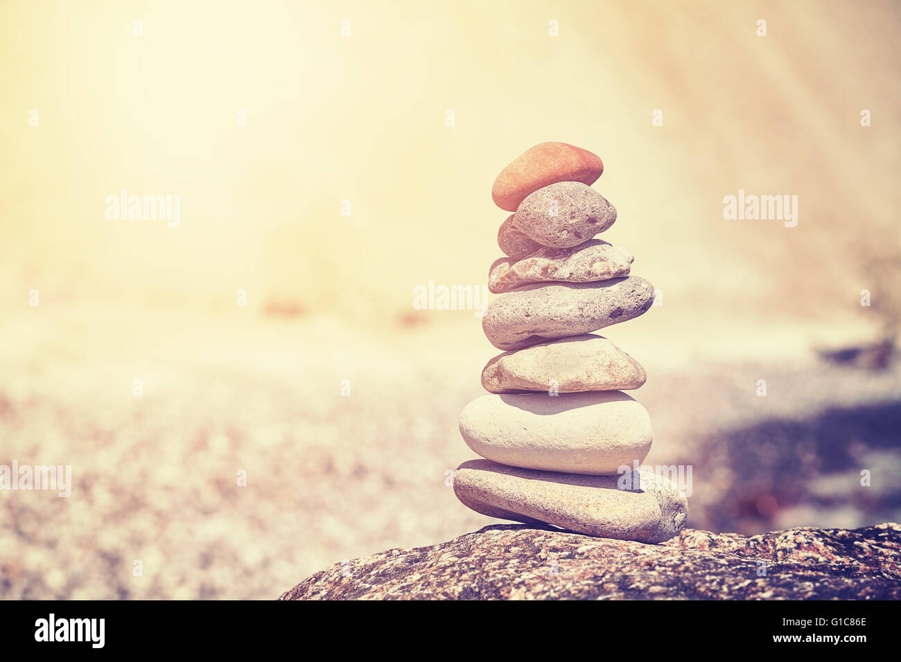 Vintage stylized stack of stones, shallow depth of field Stock Photo ...