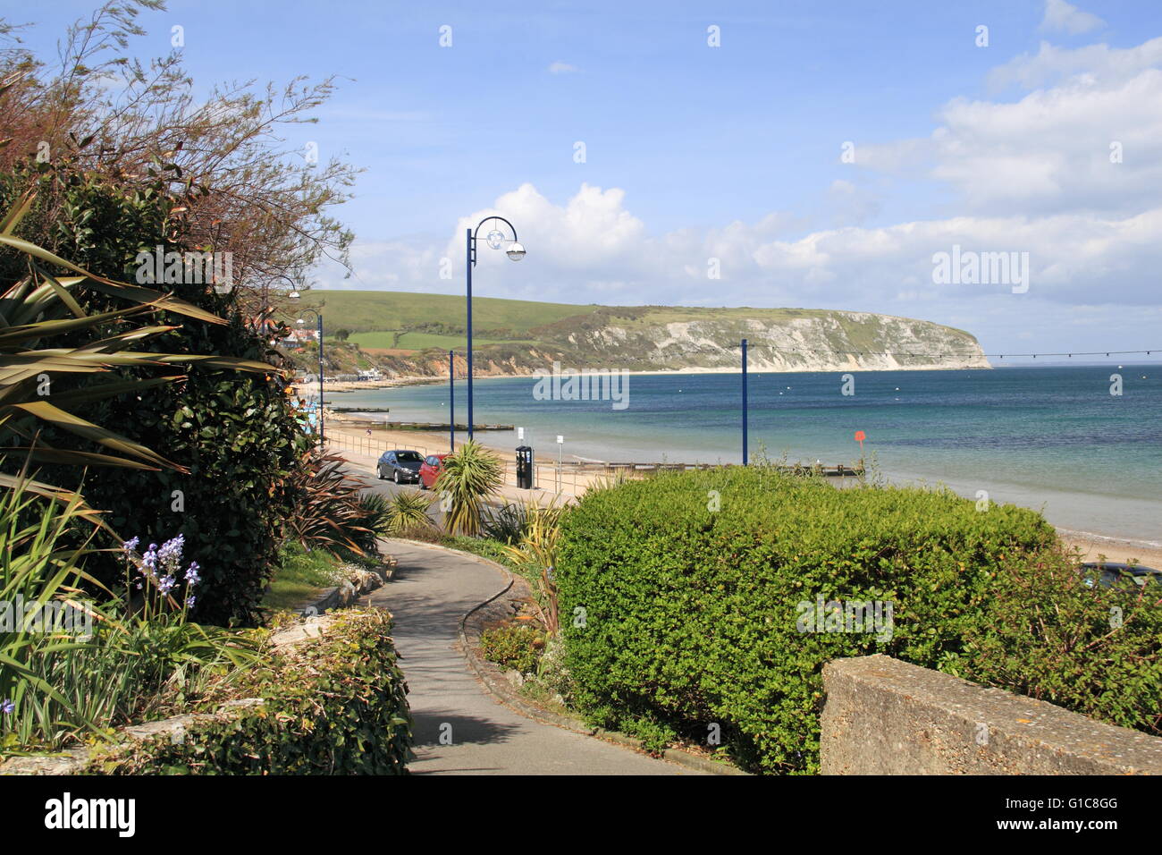 Swanage Beach and Bay with Ballard Down beyond, Isle of Purbeck, Dorset ...