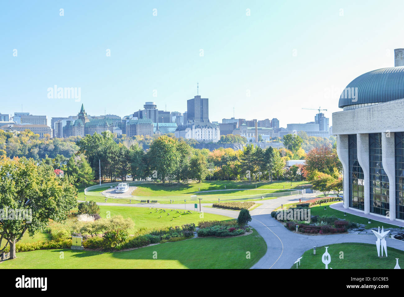 Ottawa city skyline panorama over river with urban historical buildings ...