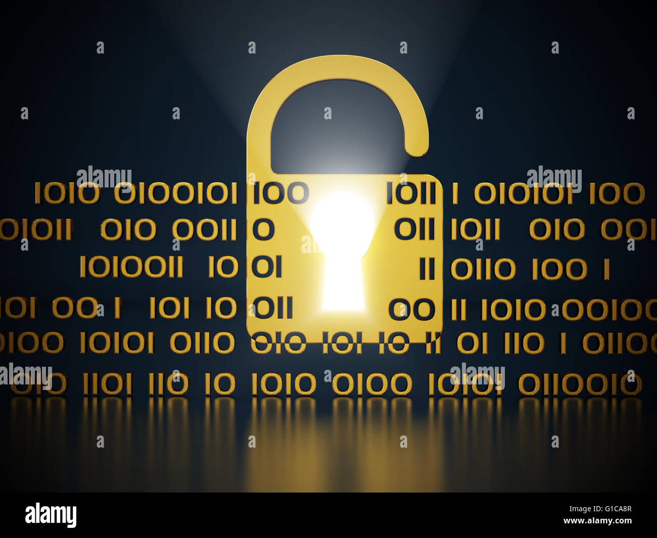 Padlock symbol and binary code on black background. Internet security ...