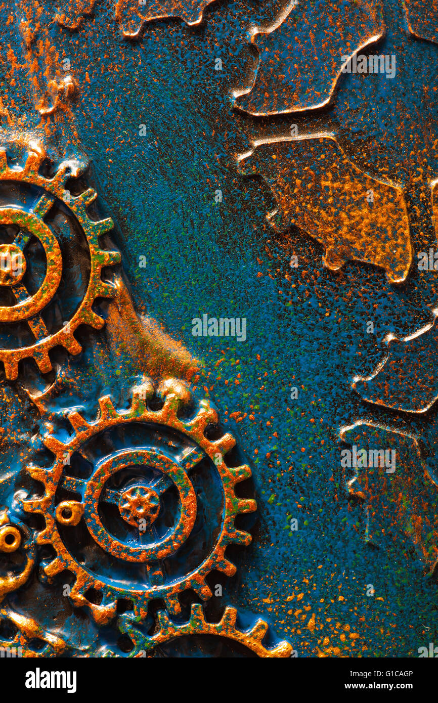 handmade steampunk background mechanical cogs wheels Stock Photo - Alamy