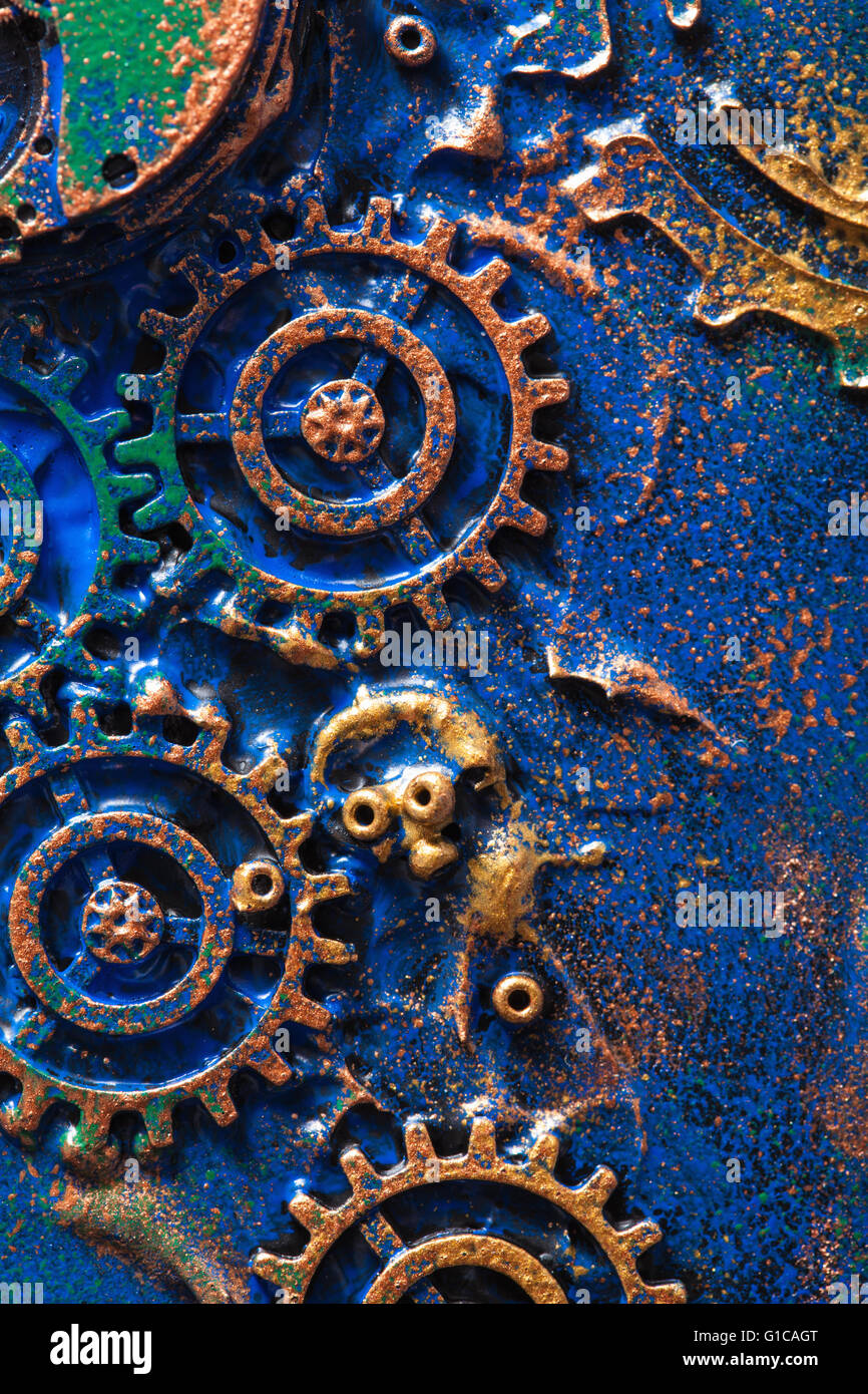 handmade steampunk background mechanical cogs wheels Stock Photo - Alamy