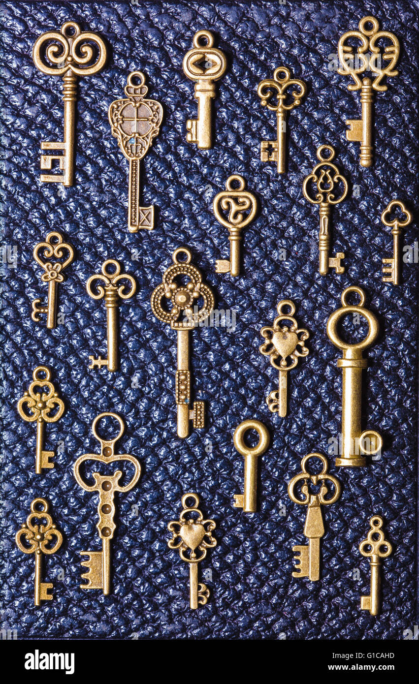 steampunk old vintage metal keys background Stock Photo - Alamy