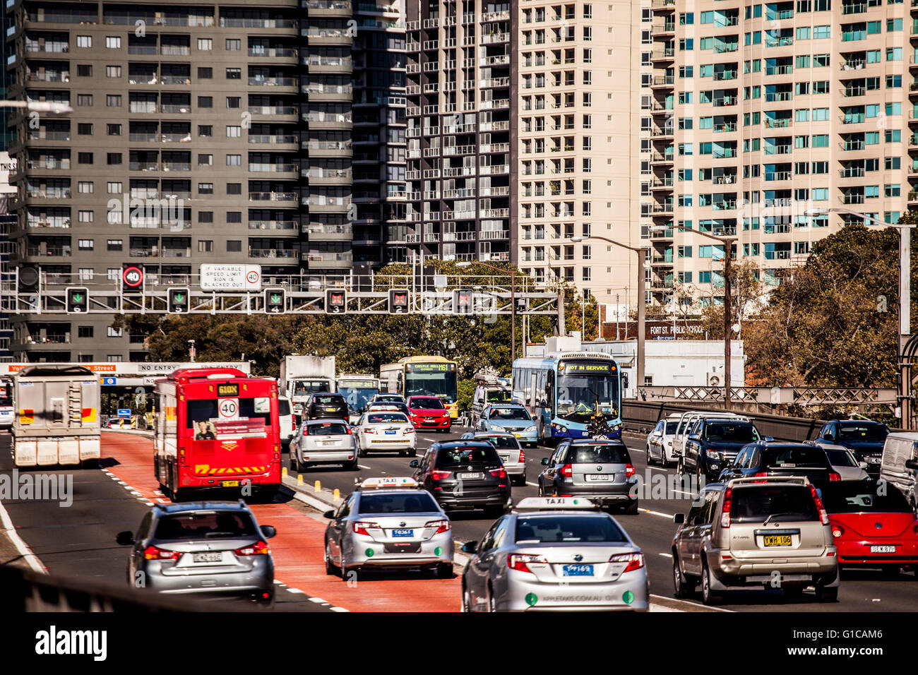 Sydney, Australia - May 15, 2015: Rush hour traffic on an expressway ...