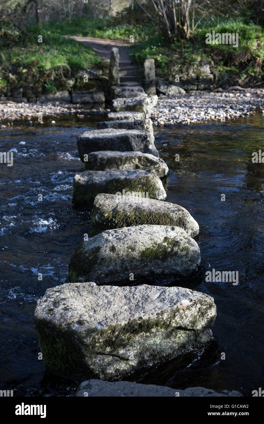 stepping stones over the river reign at Dunsford, uk, rocks, dart ...