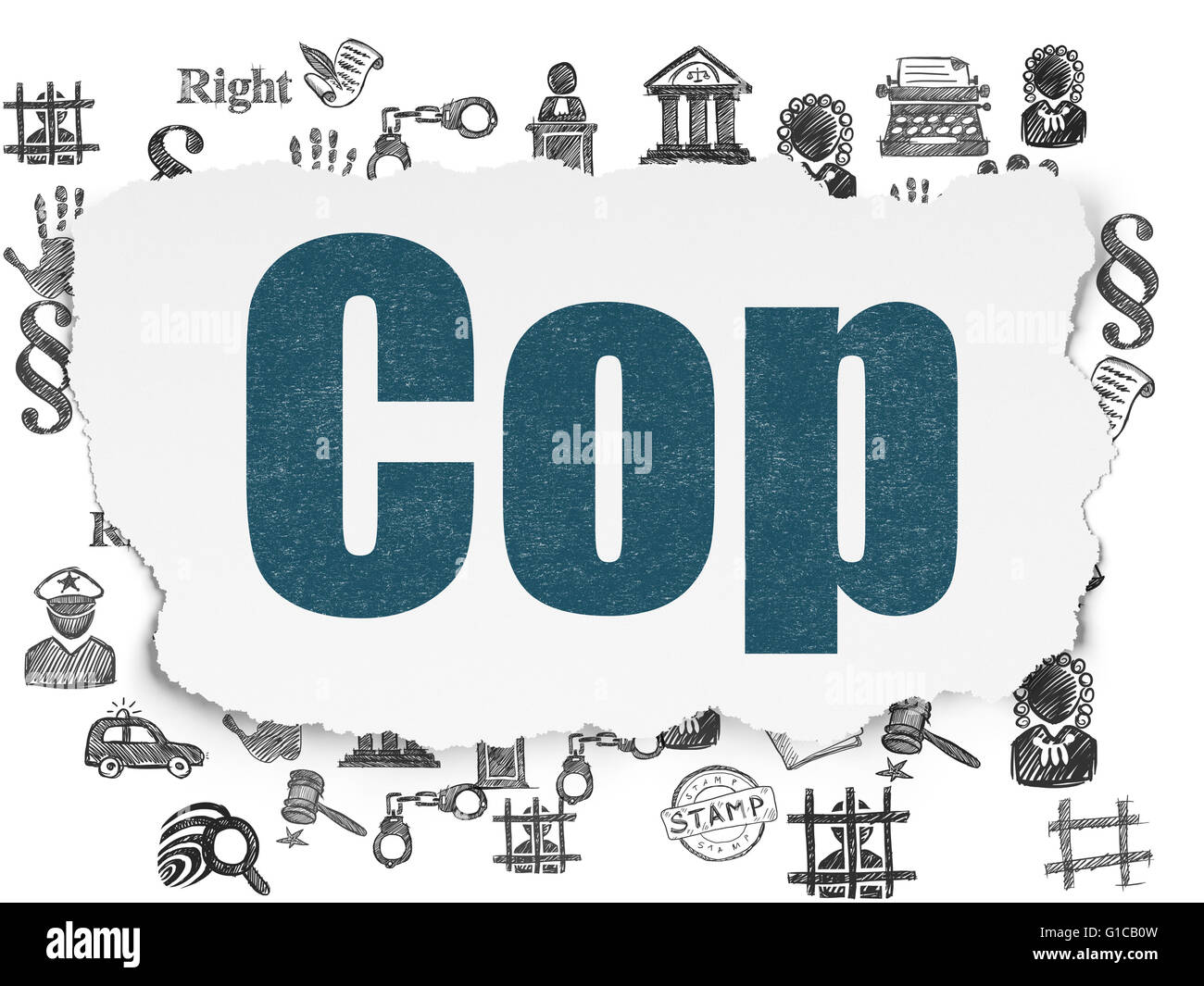 Law concept: Cop on Torn Paper background Stock Photo - Alamy